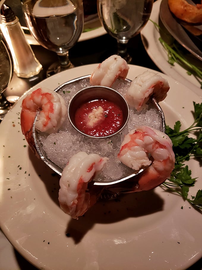 Plump, coral-pink shrimp perched on crushed ice&mdash;ocean treasures that made a long journey to make your evening special.