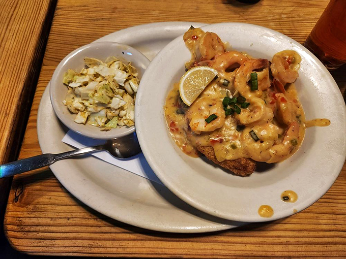 Shrimp lounging in a creamy sauce like they're at a day spa. The ultimate Southern comfort that doesn't require a therapist's license.