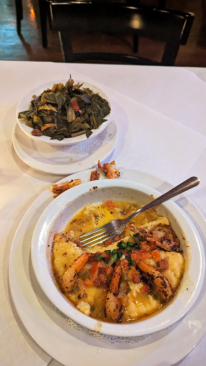 Soul on a plate: Shrimp and grits paired with collard greens. The South's greatest culinary ambassador has found a home in Connecticut.
