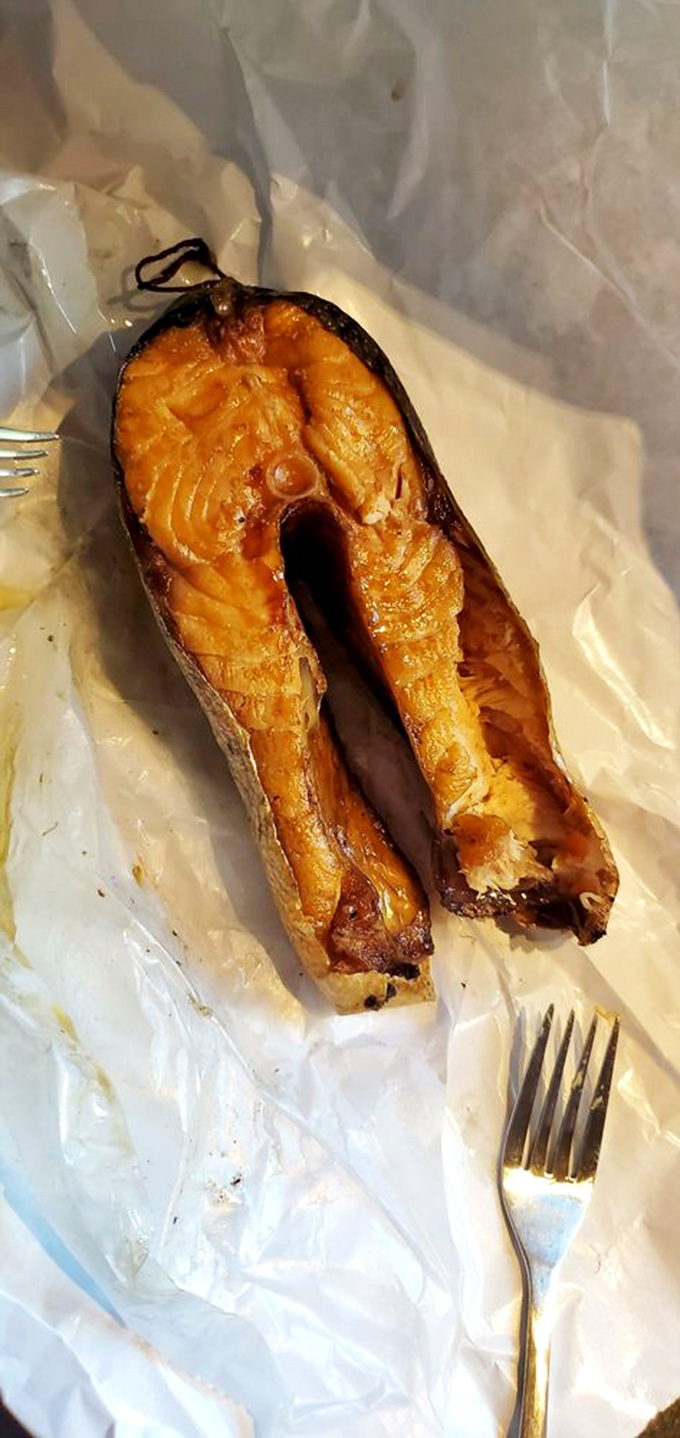Smoked trout that's had a proper introduction to oak wood. The gorgeous amber color hints at the rich, smoky flavor waiting within.