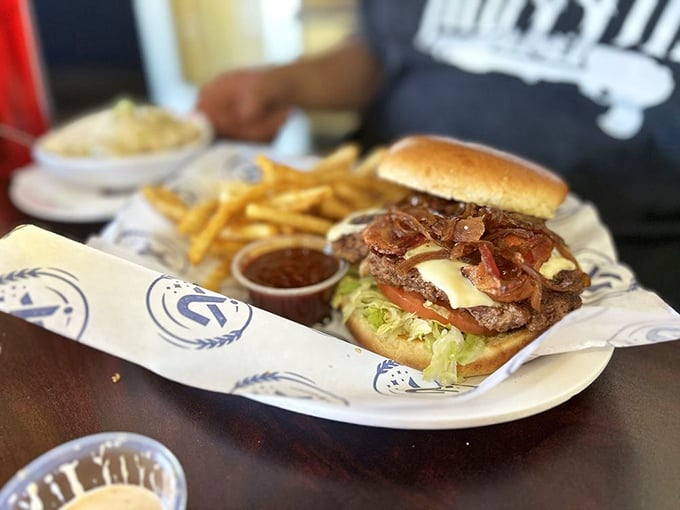Not just any burger&mdash;a soul burger. With those caramelized onions and melty cheese, it's practically therapy on a bun.