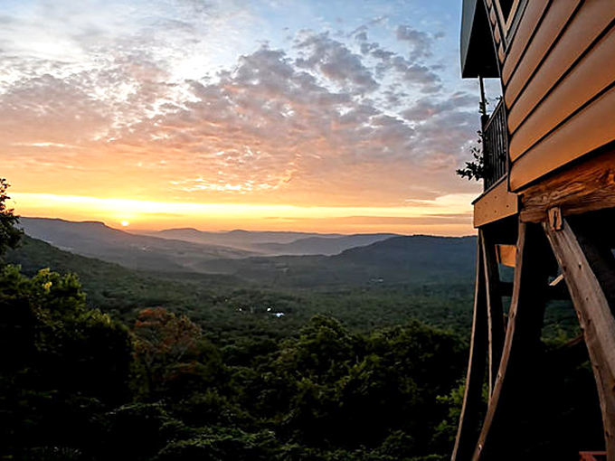 Cabin views that make you question your life choices. Why exactly do we live in cities when this Ozark Mountain sunrise exists?