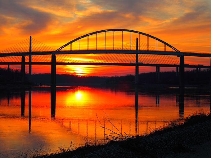 The Chesapeake & Delaware Canal Bridge at sunset creates the kind of view that makes you pull over just to stare. Nature's own light show, no tickets required.