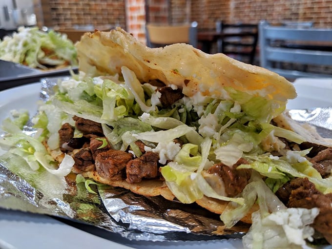 Not just a taco, but a handheld masterpiece. The lettuce provides the crunch, the meat delivers the punch, and your taste buds throw the party.