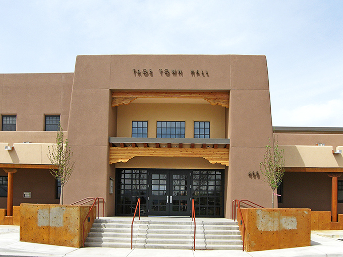 Taos Town Hall embraces the pueblo revival style with modern functionality. Even municipal buildings here look like they belong in an art gallery.