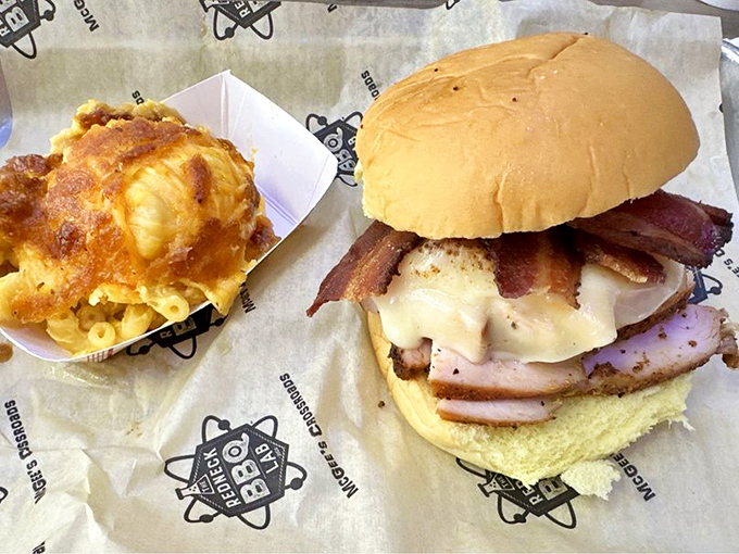 The ultimate power couple &ndash; golden mac and cheese that's been to finishing school paired with a sandwich that demands a two-handed commitment.