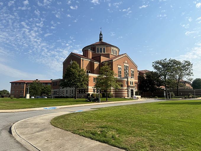 The National Shrine's impressive dome reaches skyward, a brick-and-mortar testament to faith that anchors the spiritual heritage of Emmitsburg.