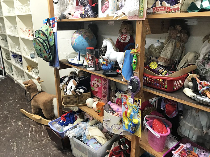 Childhood memories on display&mdash;from rocking horses to stuffed animals and dolls, this corner holds someone's forgotten treasures waiting for new adventures.