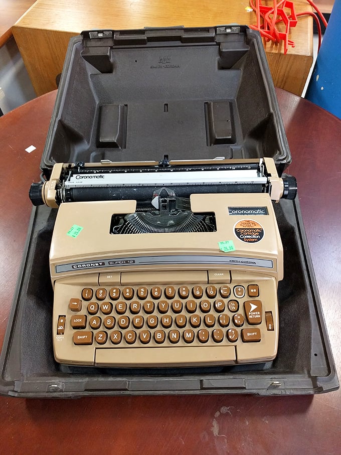 This vintage Coronamatic typewriter awaits its next chapter, perhaps with a hipster novelist or a screenwriter channeling Nora Ephron.