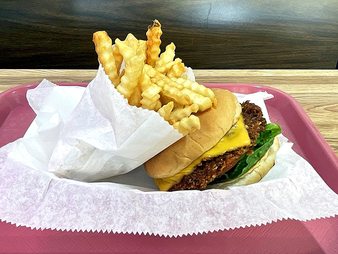 The perfect tray doesn't exi&mdash; Oh wait, here it is! Crispy fries standing at attention next to a burger that demands your immediate consideration.