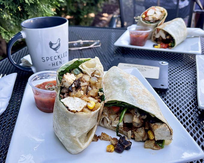 Breakfast burritos and branded mugs&mdash;name a more iconic duo. This outdoor spread makes social media food photographers reach for their phones.