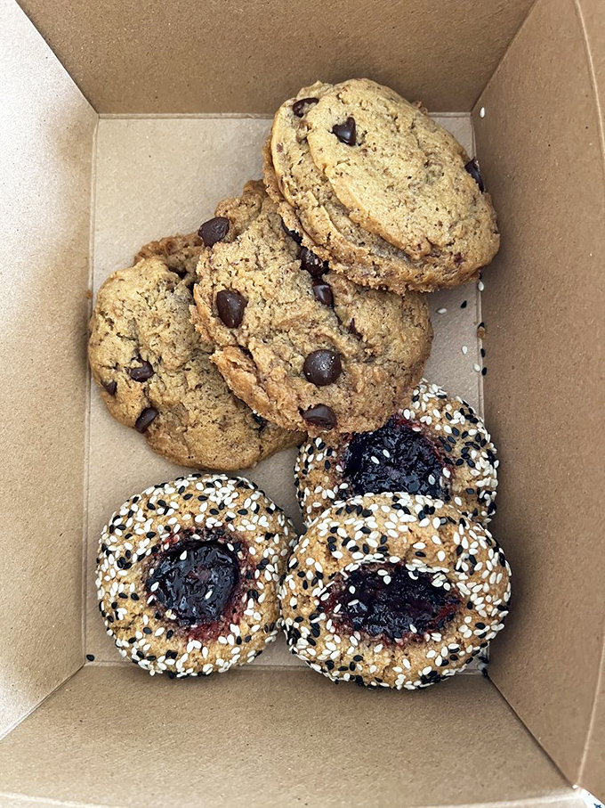 These aren't just cookies&mdash;they're edible treasure chests. Chocolate chips nestled in golden dough alongside jewel-like jam thumbprints sprinkled with sesame seeds.
