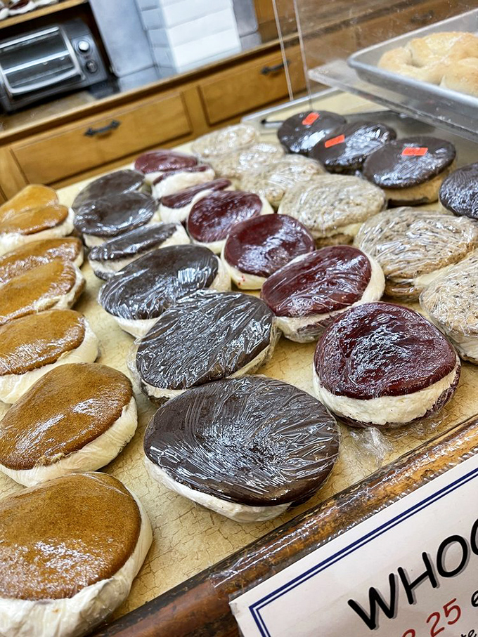 Whoopie pies lined up like edible hockey pucks of joy&mdash;these cake-and-cream sandwiches are Pennsylvania's answer to the Oreo.