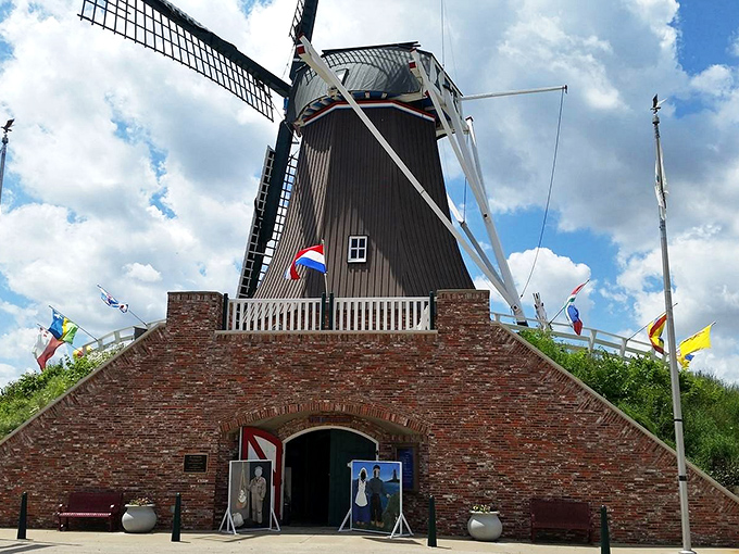 The Windmill Cultural Center welcomes visitors with Dutch flags and brick architecture that would make the Netherlands proud.