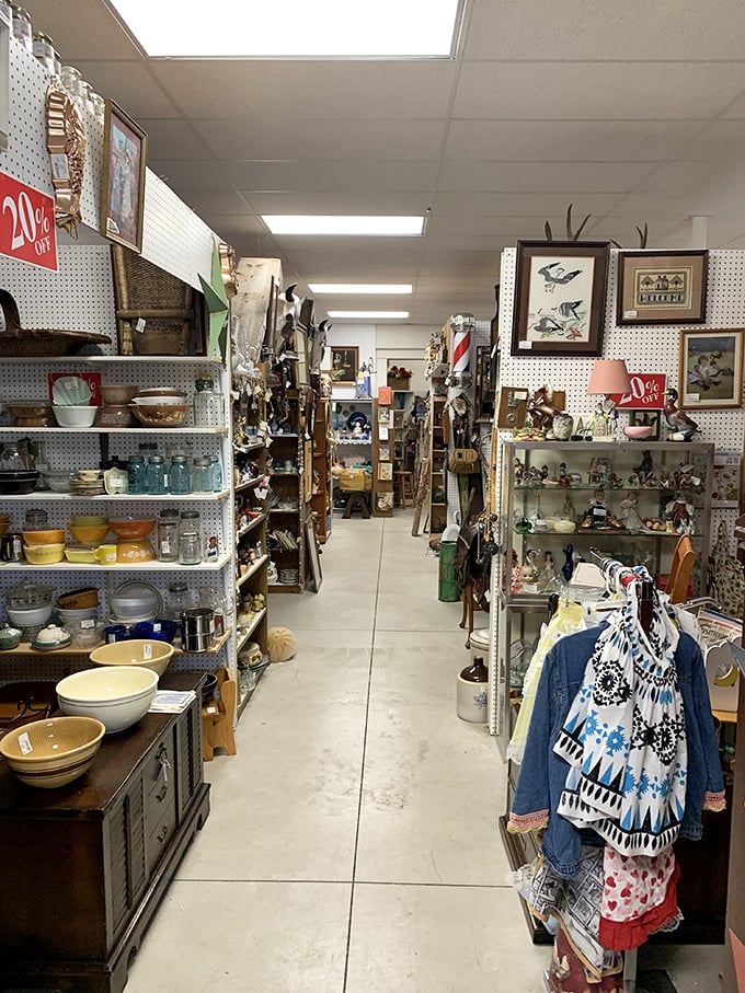 The children's clothing section could outfit a period drama, featuring delicate lace dresses that haven't been fashionable since rotary phones were cutting-edge technology.