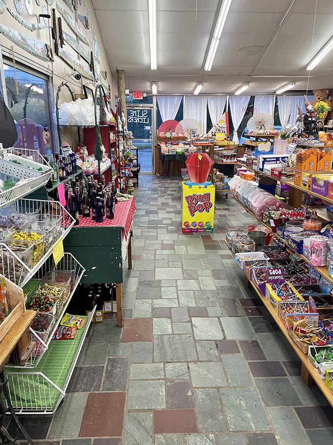 Walking these aisles feels like strolling through decades of American candy history, with Ring Pops standing guard at the entrance.