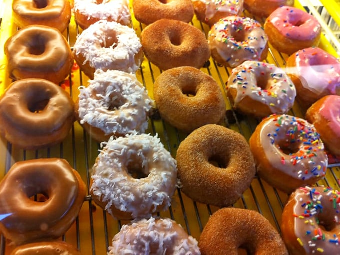 Lined up like colorful soldiers ready for duty, these donuts represent the United Nations of breakfast treats. Sprinkles for world peace!