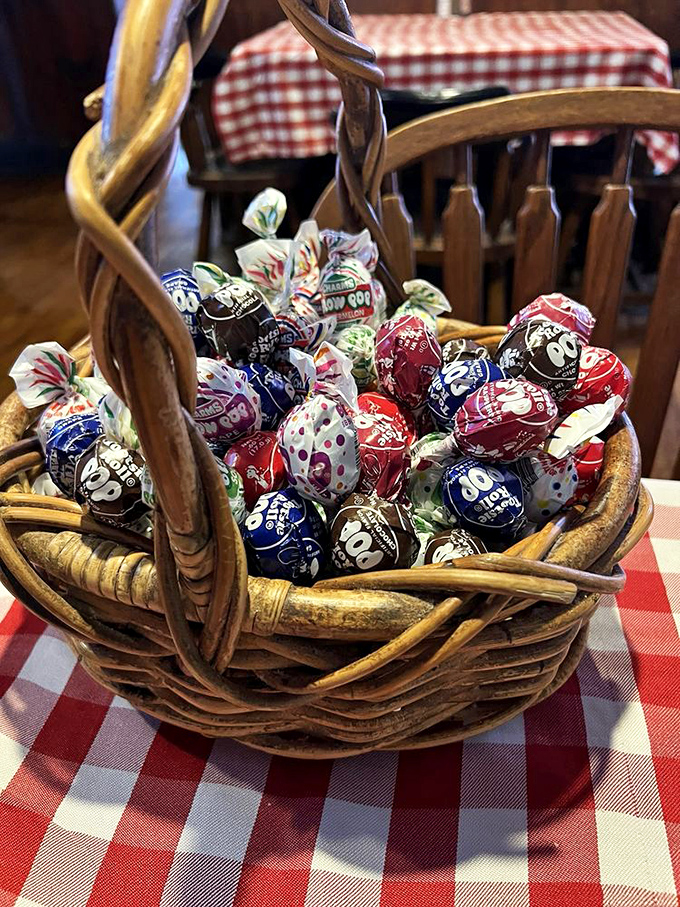 The charming basket of lollipops isn't a pretentious amuse-bouche&mdash;it's an old-school reminder that sometimes the best dessert is simply childhood nostalgia on a stick.