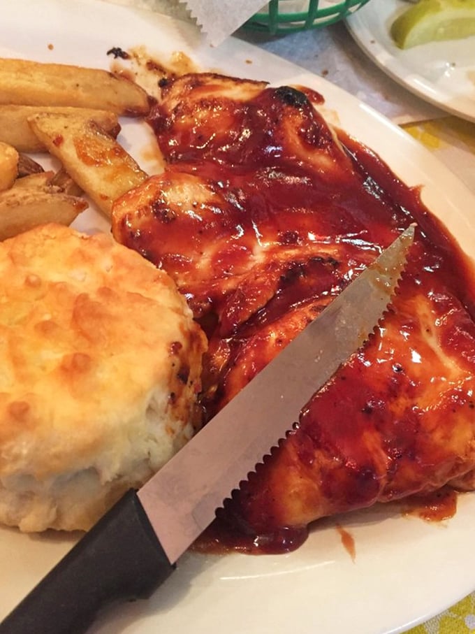 BBQ chicken glistening with sauce that would make even the most dedicated napkin hoarder surrender. Resistance is deliciously futile.