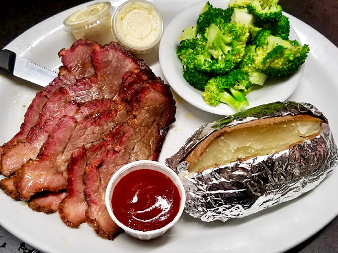 Brisket so tender it practically surrenders to your fork, paired with fresh broccoli in a brilliant nod to balanced indulgence. 