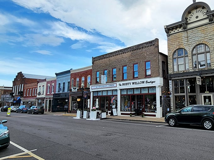 The Rusty Willow Boutique and its neighboring shops create that perfect small-town streetscape. It's retail therapy with a side of architectural appreciation.