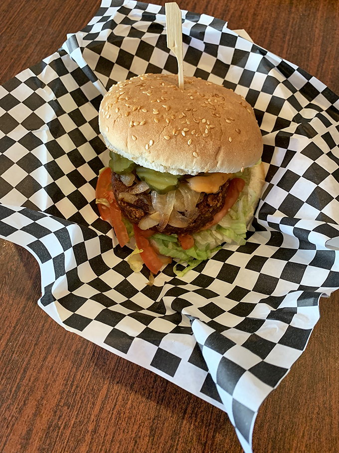 Jake's burger comes dressed to impress with fresh veggies and melted cheese. It's the supporting actor that occasionally steals the show.