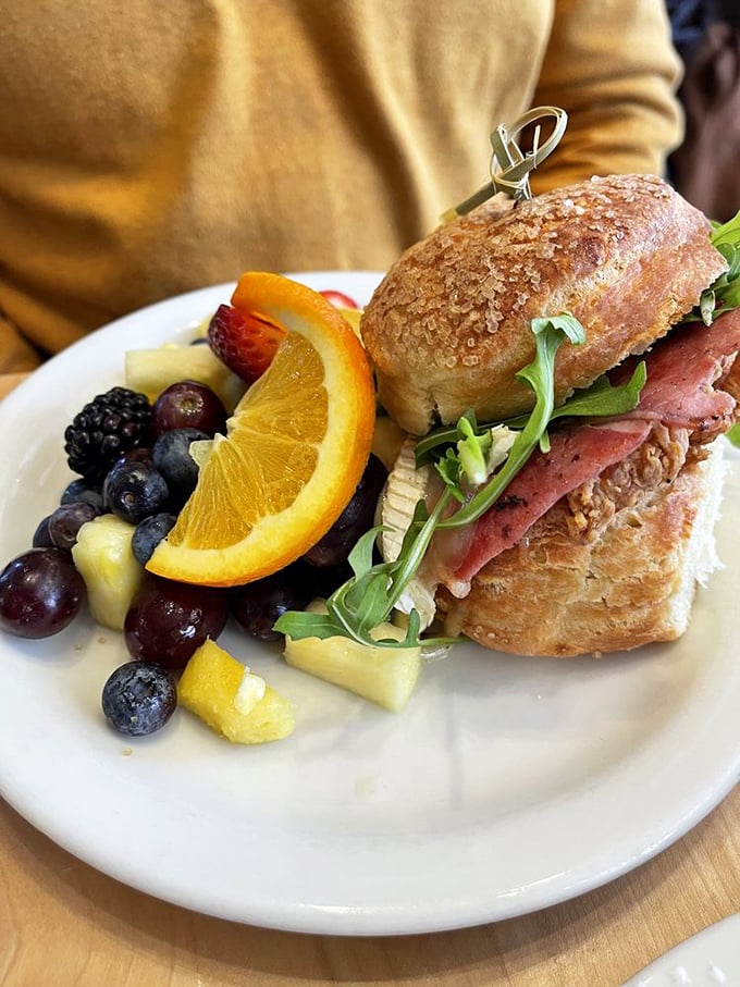 Not just a sandwich, but an architectural achievement of flavor&mdash;stacked with premium ingredients and accompanied by nature's candy: fresh seasonal fruit.