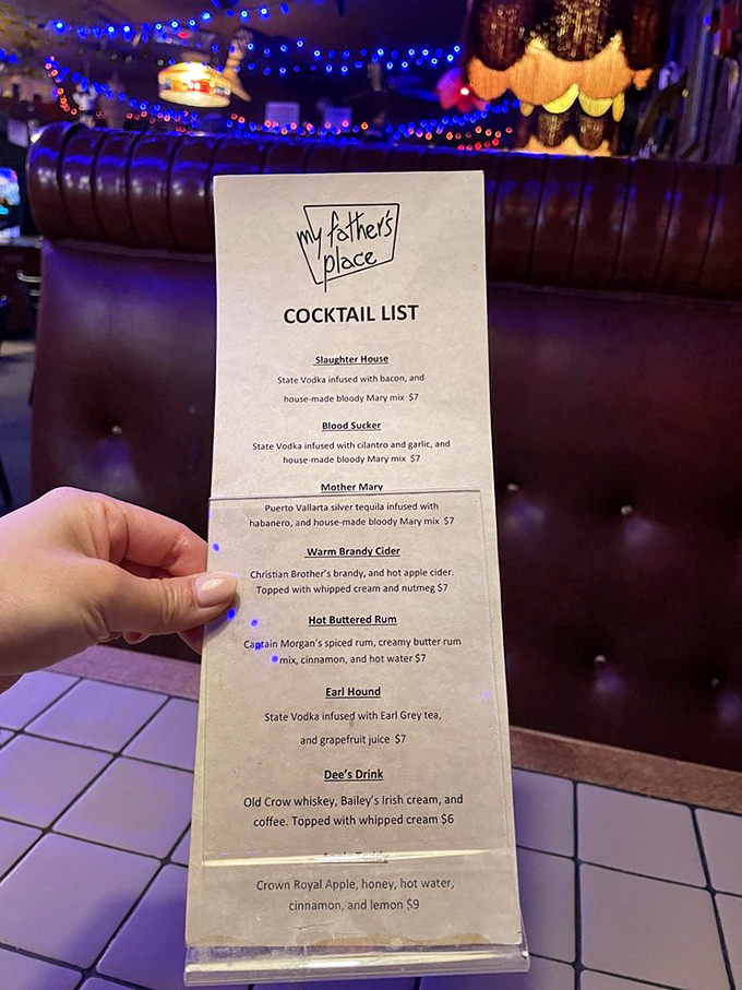 The cocktail list reads like a character study – each drink named with the kind of creativity that only surfaces after 2 AM brainstorming sessions.