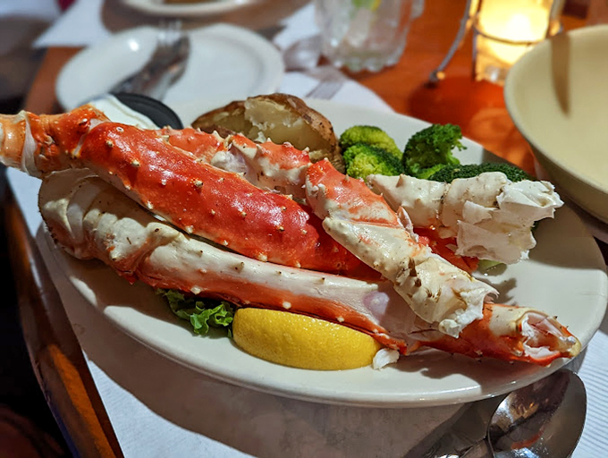 King crab legs so magnificent they deserve their own throne. Breaking into these beauties is like unlocking a treasure chest of sweet, succulent meat.