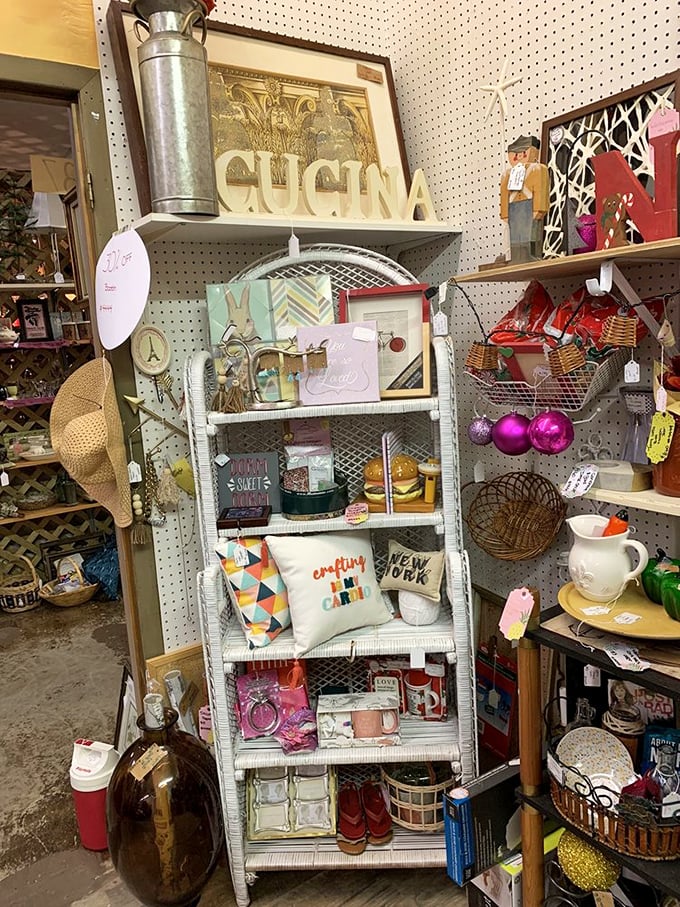 This booth's carefully curated kitchen collection might just convince you that "CUCINA" signs are what your walls have been missing.