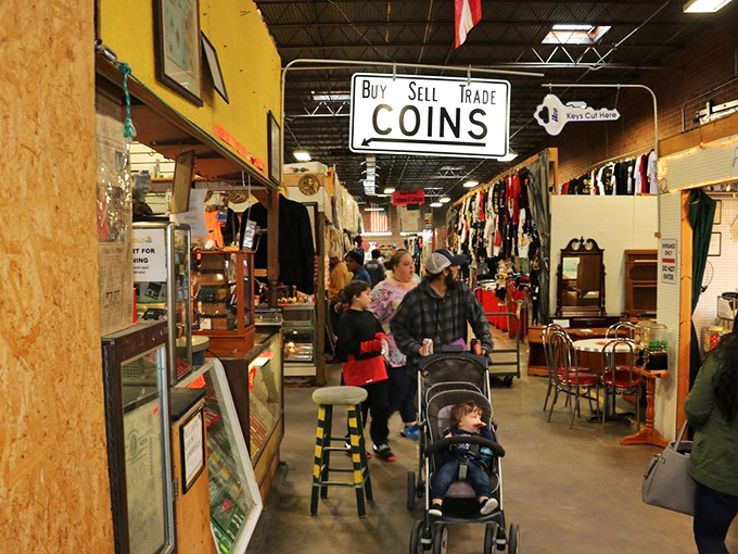 Family treasure hunting at its finest. Three generations navigating the maze of memories and merchandise under one industrial roof.