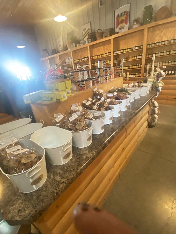 The white buckets standing at attention like soldiers guarding delicious pecan treasures. This is what willpower was invented to overcome.
