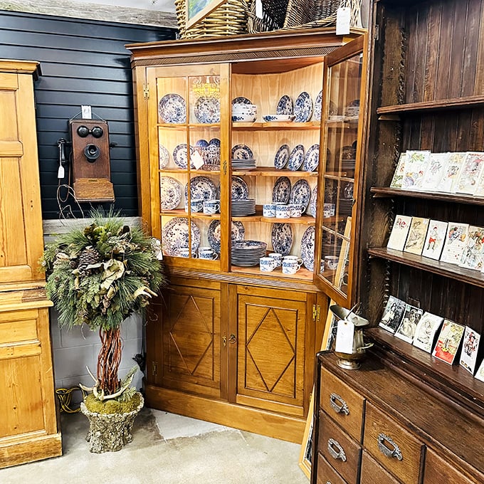 A cabinet that displays your dishes and your personality simultaneously. Those blue and white plates have probably served everything from pot roast to Pop-Tarts.