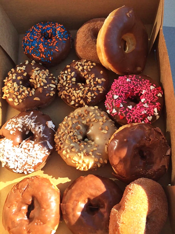Sprinkles, chocolate, and glazed perfection—this dozen isn't just breakfast, it's therapy with a hole in the middle.