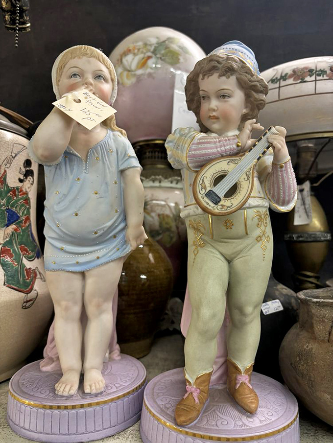 These porcelain musicians have been waiting decades for their next audience. Their silent performance speaks volumes about craftsmanship from another era.