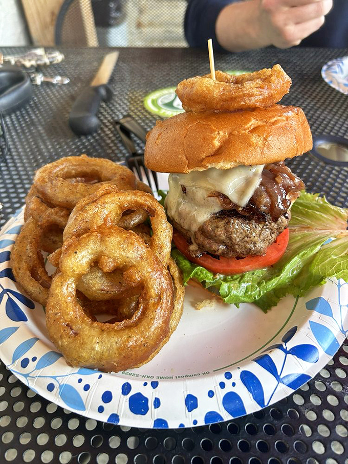Behold the burger aristocracy&mdash;a filet mignon patty surrounded by a royal court of crispy onion rings fit for nobility.