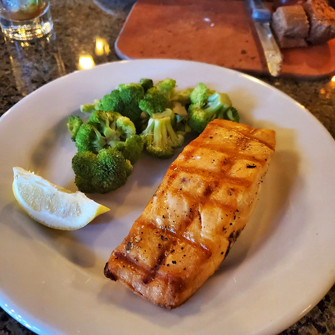 Perfectly grilled salmon proves that Jimm's isn't just a one-trick pony. This fish swam upstream and found its delicious destiny.