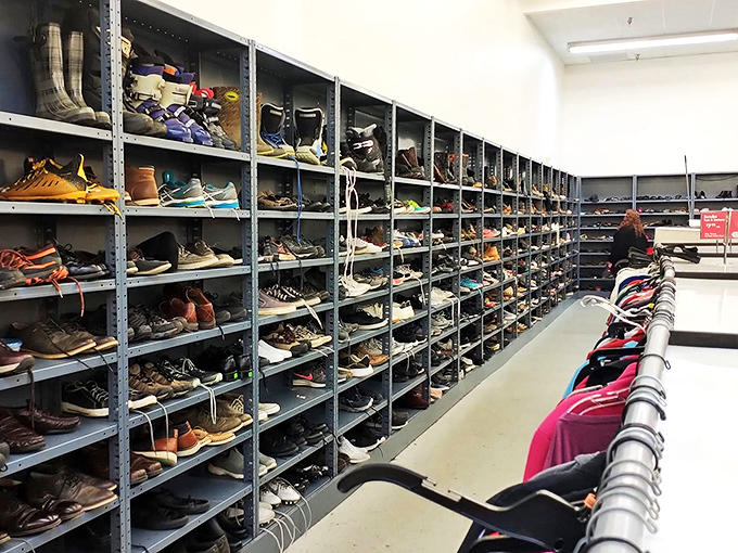 Shoe heaven or footwear purgatory? Hundreds of pairs stand at attention, each hoping for one more dance, one more journey.