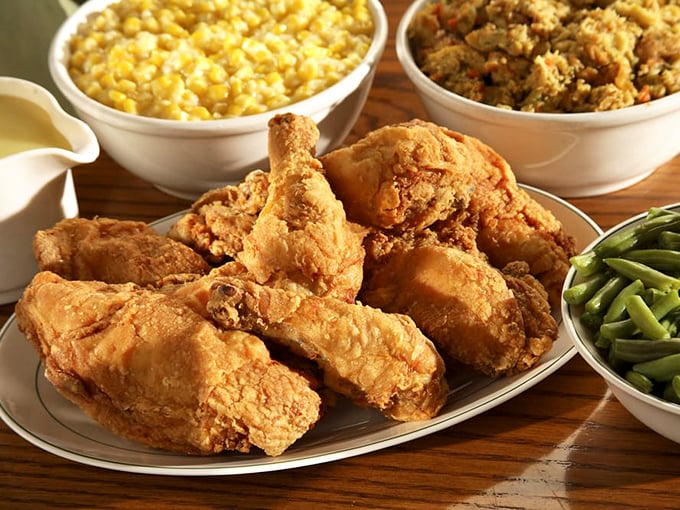 Fried chicken that would make Colonel Sanders weep with envy, surrounded by sides that refuse to be upstaged.