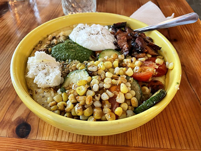 Sunshine in a bowl&mdash;roasted corn, fresh vegetables, and perfectly poached eggs create a breakfast symphony. This is how Monday mornings become bearable again.