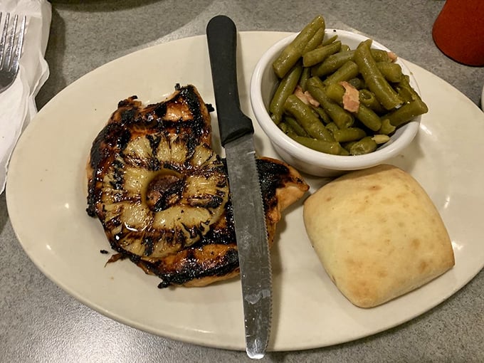 The Hawaiian chicken brings a tropical vacation to your taste buds, complete with grilled pineapple that would make Don Ho sing with joy.