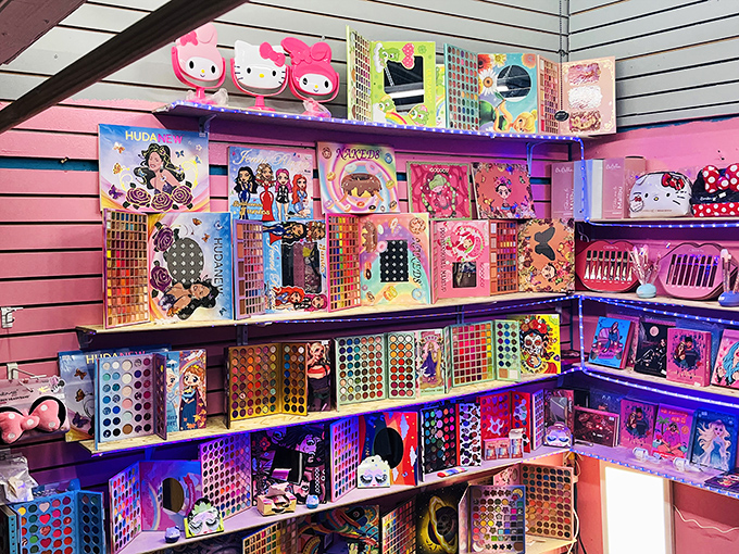 Pink paradise! This corner of cosmetic curiosities would make even Barbie wonder if she's wearing enough glitter.