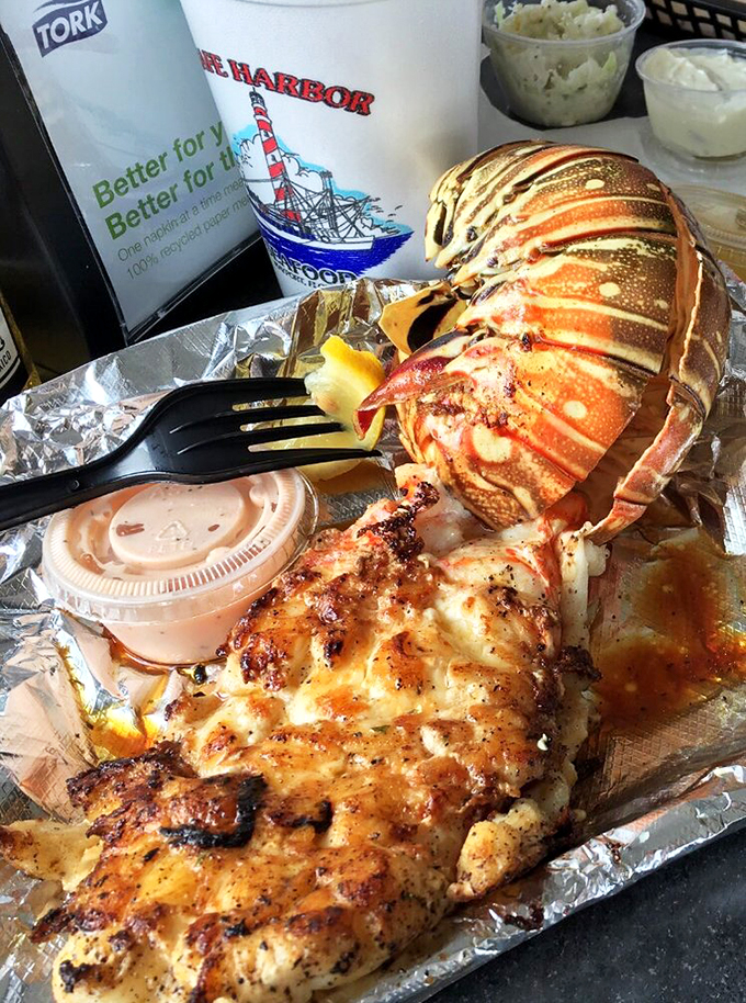 This isn't just lobster tail&mdash;it's nature's perfect food alongside what appears to be blackened fish. Surf and turf? More like surf and more surf!