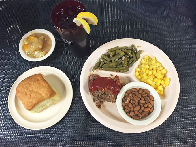 Meatloaf that would make your grandmother nod in approval, surrounded by the vegetable entourage that completes the comfort food experience.