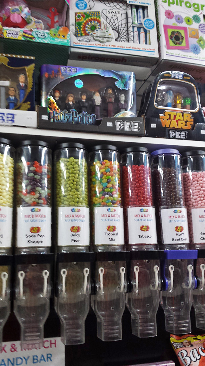 Jelly beans organized with military precision offer flavors from the sublime to the slightly suspicious. Choose wisely, my friends.