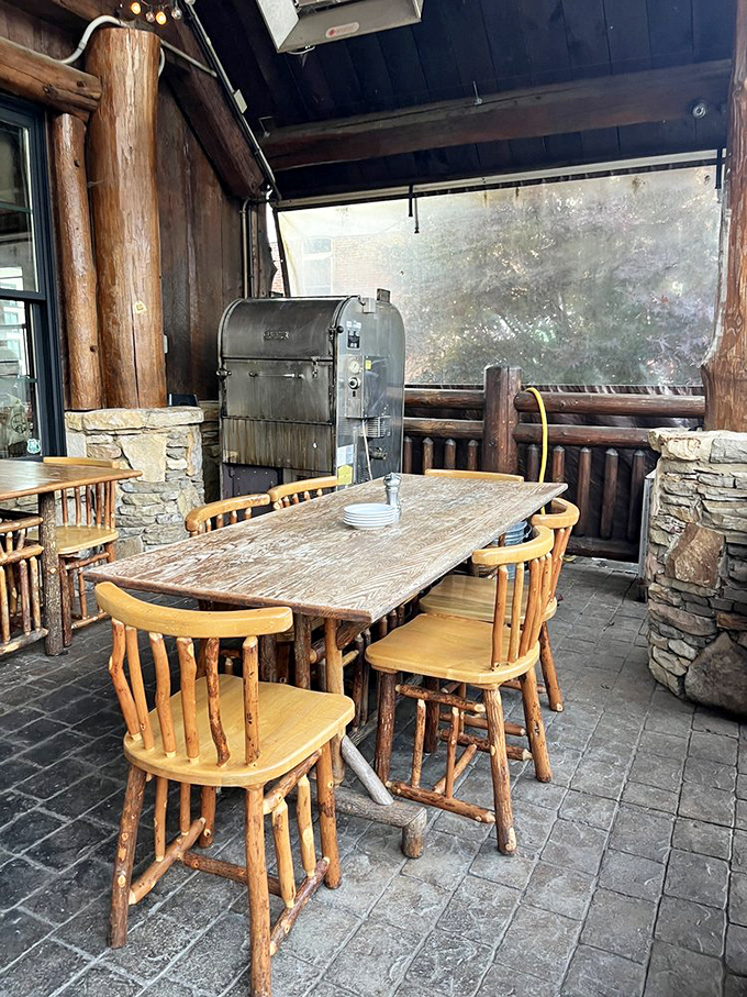 Mountain air makes everything taste better. The patio's rustic timber furniture invites you to linger over coffee while plotting your next Blue Ridge adventure.