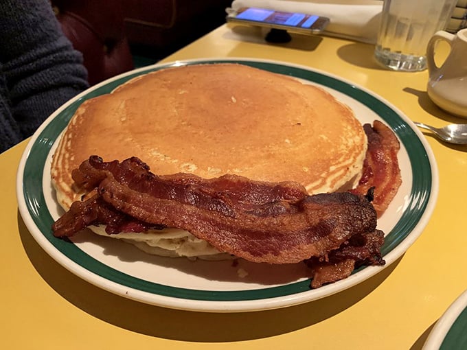Pancakes that double as carb frisbees, paired with bacon that's achieved that perfect balance between crisp and chewy. Breakfast nirvana exists!