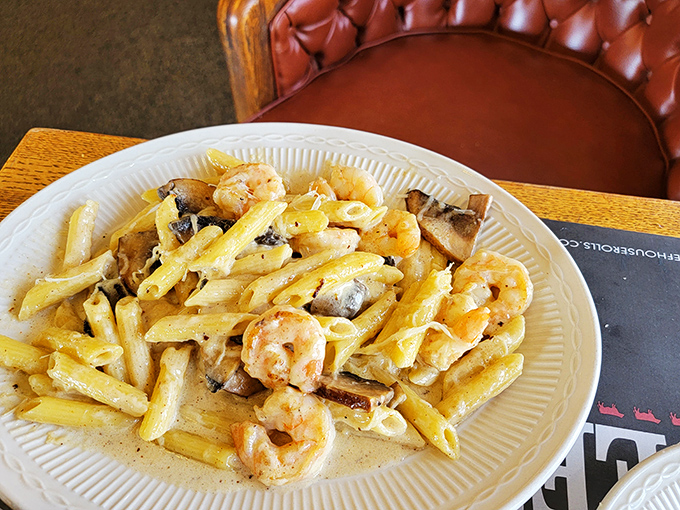 Pasta with shrimp and mushrooms proves The Beef House isn't a one-trick pony. Though when the trick is steak, who's complaining?