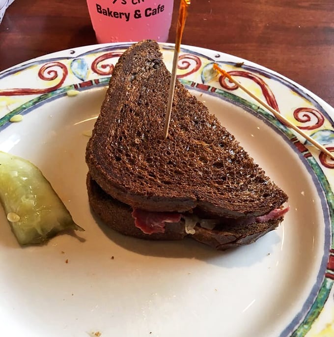 This hearty Reuben on dark rye isn't just a sandwich&mdash;it's proof that My Daddy's Cheesecake knows their way around savory delights too.