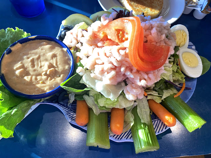 Bay shrimp salad that could convert vegetable skeptics&mdash;a mountain of tiny pink treasures atop crisp greens with chowder on standby.